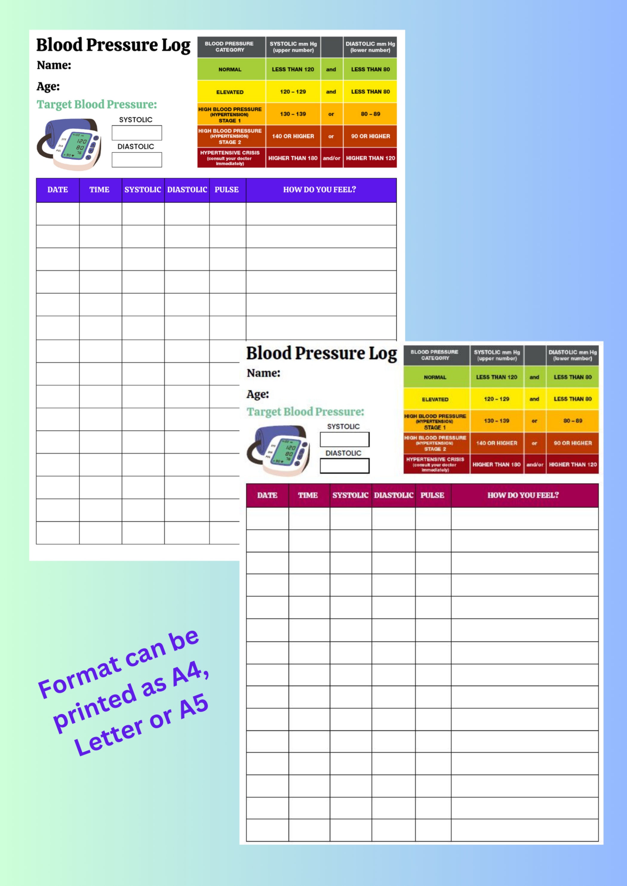 Blood Pressure Log | Monitor Blood Pressure | Healthy Living | Health ...