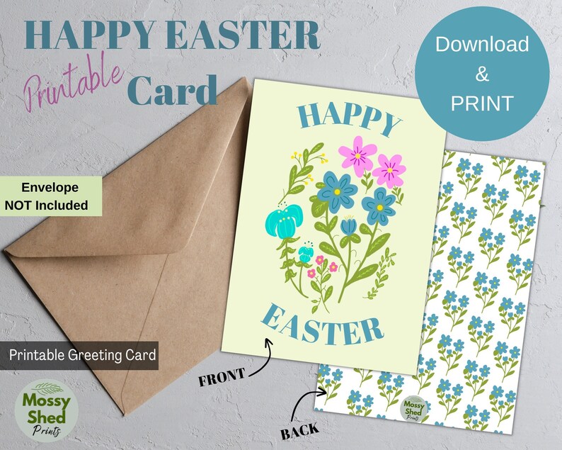 Printable Easter Card, Digital Download, Happy Easter, Floral Greeting ...