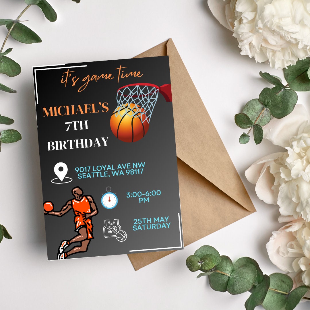 Editable Basketball Birthday Invitation Sports Birthday Party Template ...