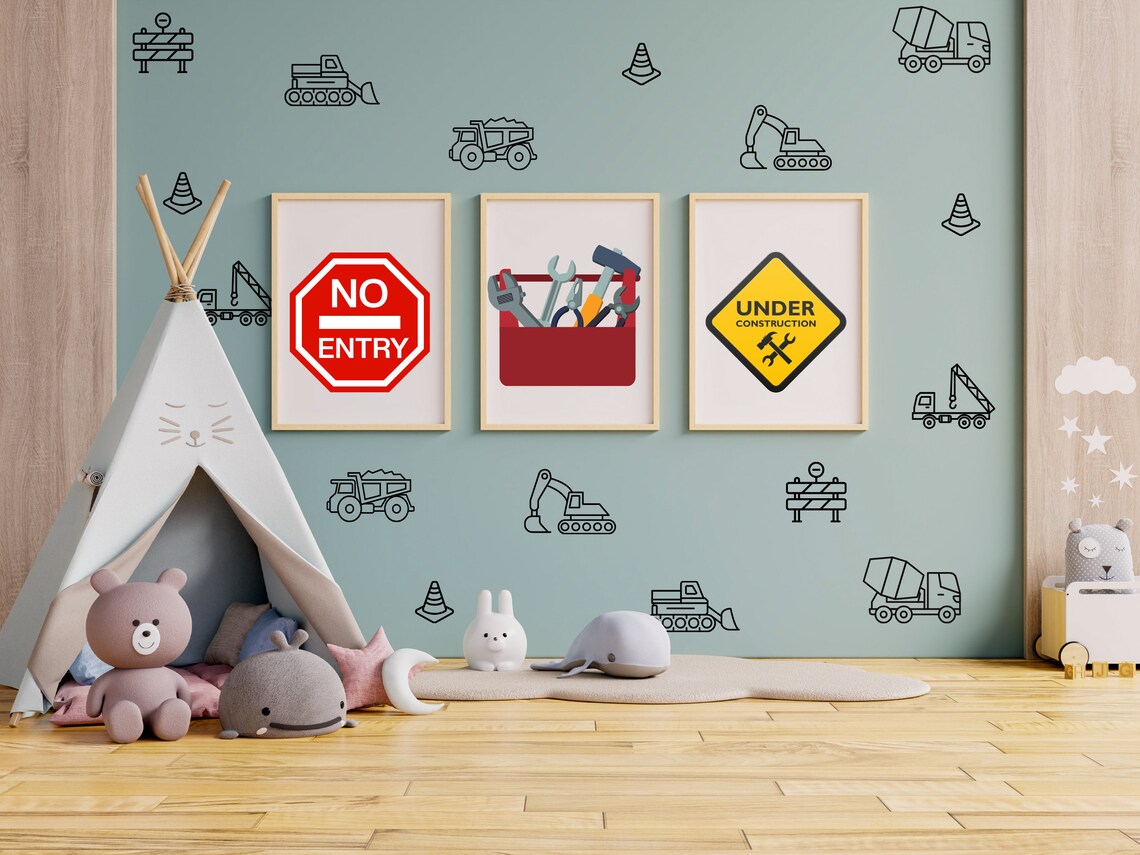 Construction Themed Vinyl Wall Decals Construction Decals Kids Decor ...