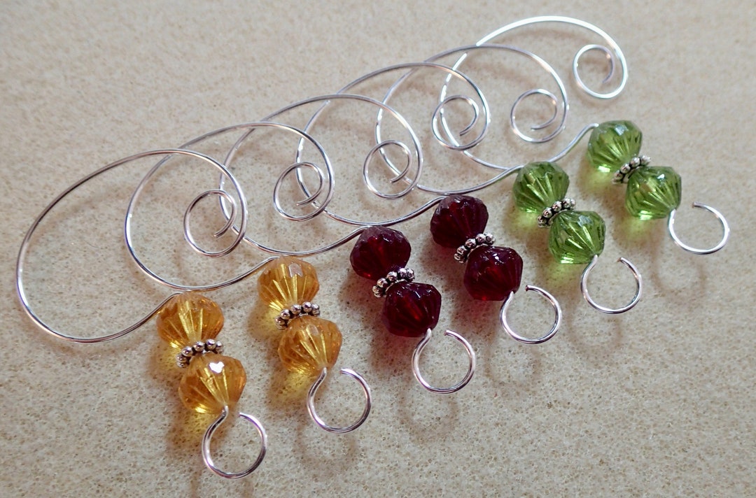 6 Fluted Glass Fall Shades Bead Ornament Hangers Hooks for Tree ...