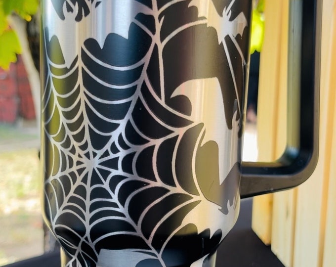 Spooky Season • Bats With Spider Webs • 40oz Laser Engraved Tumbler ...