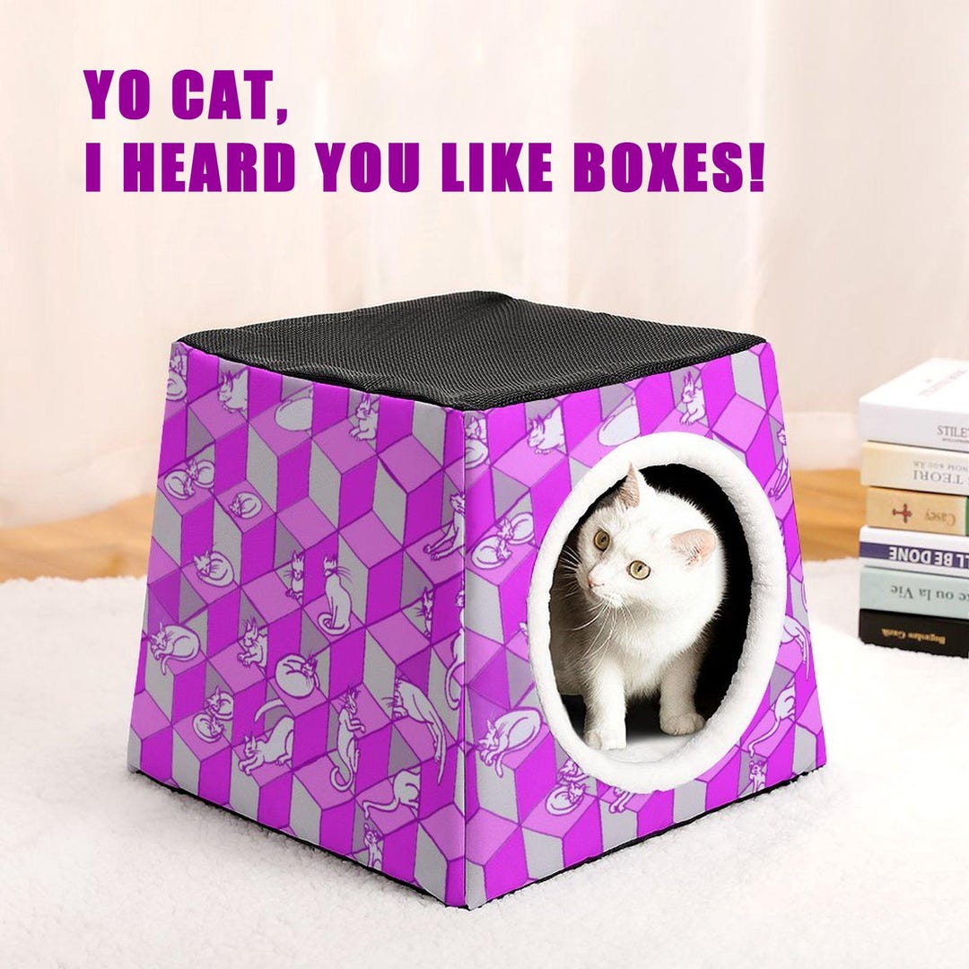 Cats in Boxes, Geometric Optical Illusion, Convertible Pet Bed Cube - Etsy