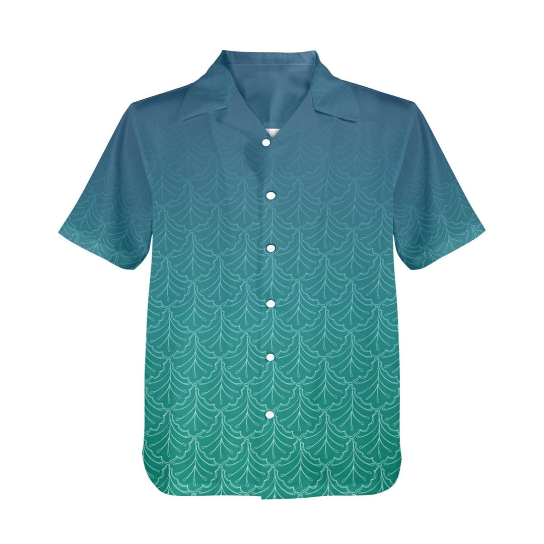 Teal Leaf Button-up Shirt, Hand-drawn Design, Made in USA - Etsy