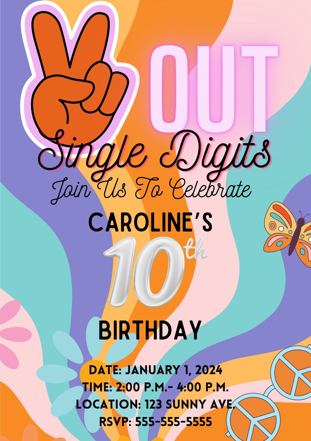 Peace Out Double Digits Party Invitation - Etsy