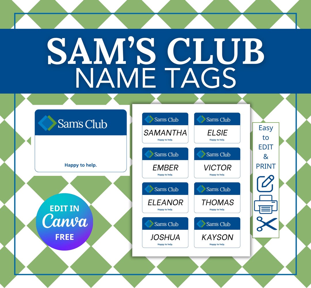 Sam's Club NAME TAGS Template: Digital Download (edit in Canva FREE) - Etsy
