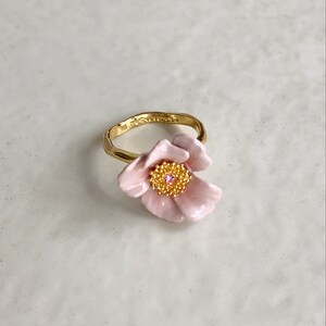 Enamel Pink Rose Adjustable Glazed Ring Personalized Jewelry ...