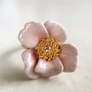 Enamel Pink Rose Adjustable Glazed Ring Personalized Jewelry ...