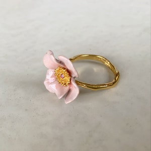 Enamel Pink Rose Adjustable Glazed Ring Personalized Jewelry ...