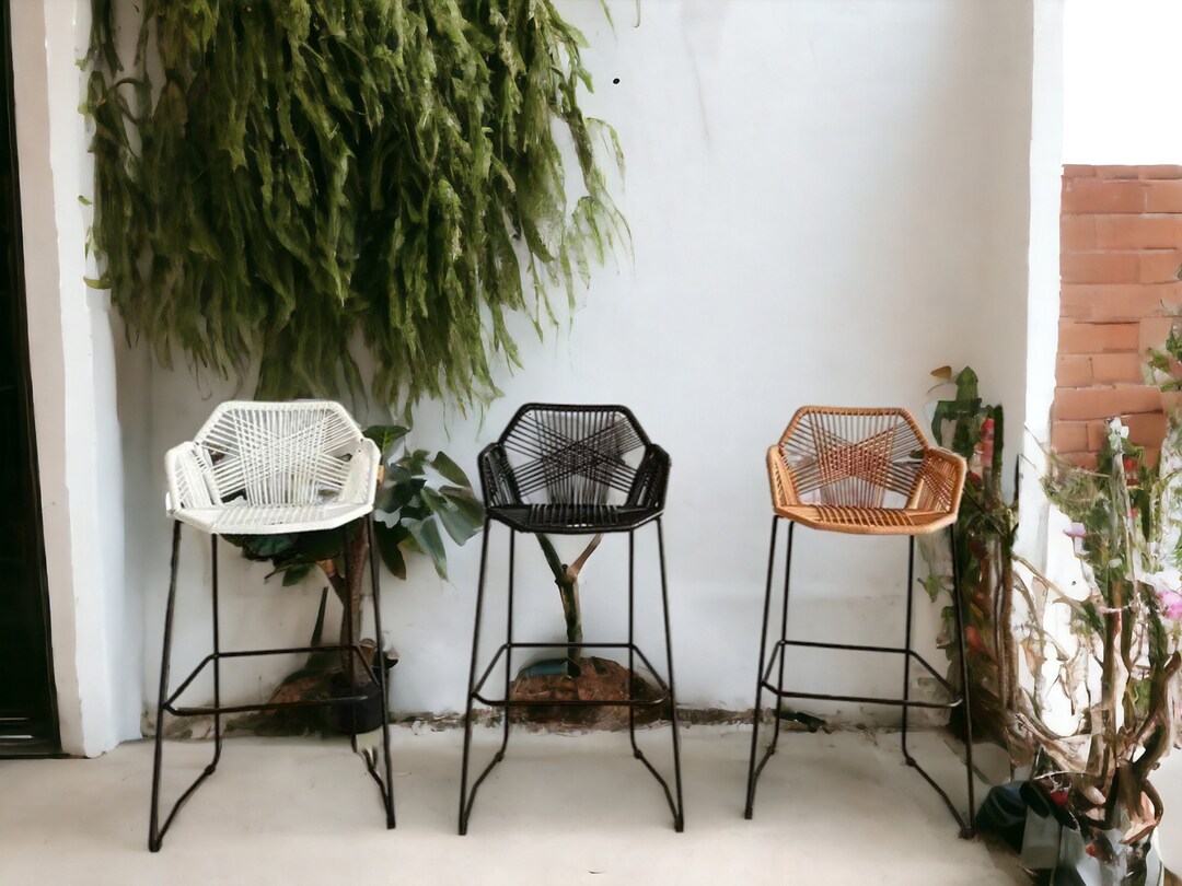 Nordic Style Bar Stool Chairs 3 Colours, Handwoven Chair, Scandinavian ...