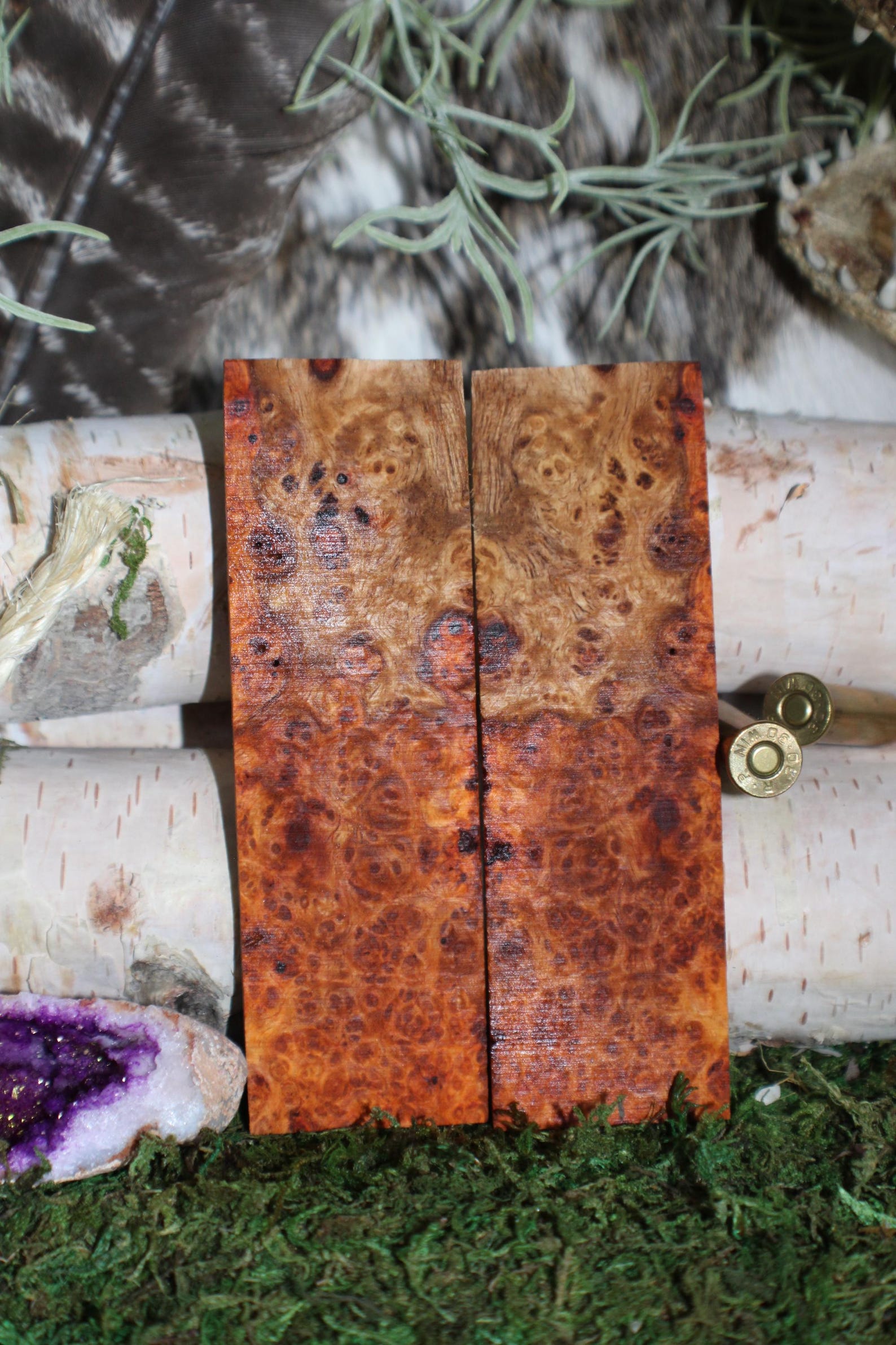 Stabilized Amboyna Burl Knife Scales – Bookmatched Narra Wood Handle ...