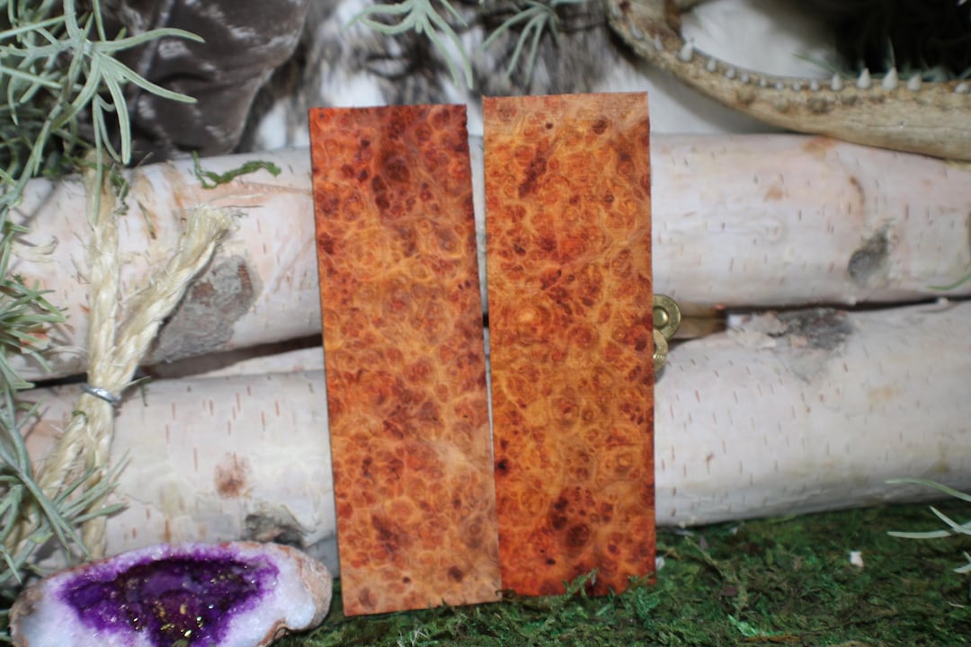 Stabilized Amboyna Burl Knife Scales – Bookmatched Narra Wood Handle ...