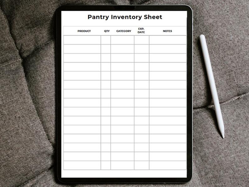 Pantry Inventory Printable: Kitchen Food Stock List, Expiration Tracker ...