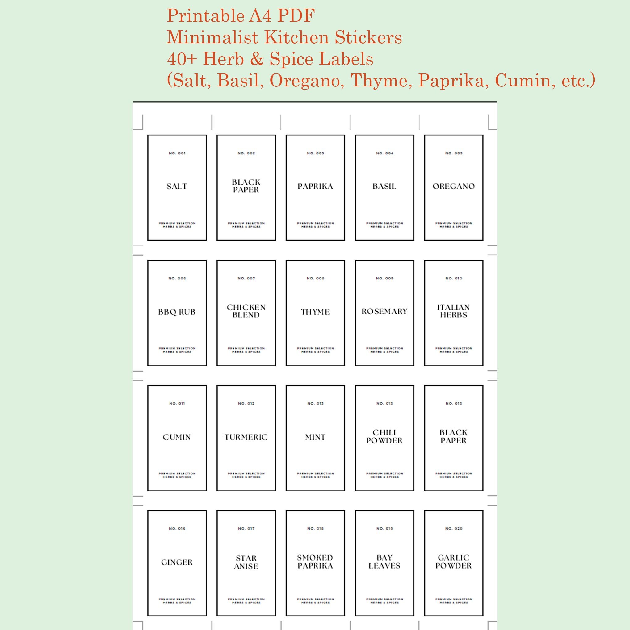 Printable Spice Labels: Minimalist Black and White Kitchen Stickers (A4 ...