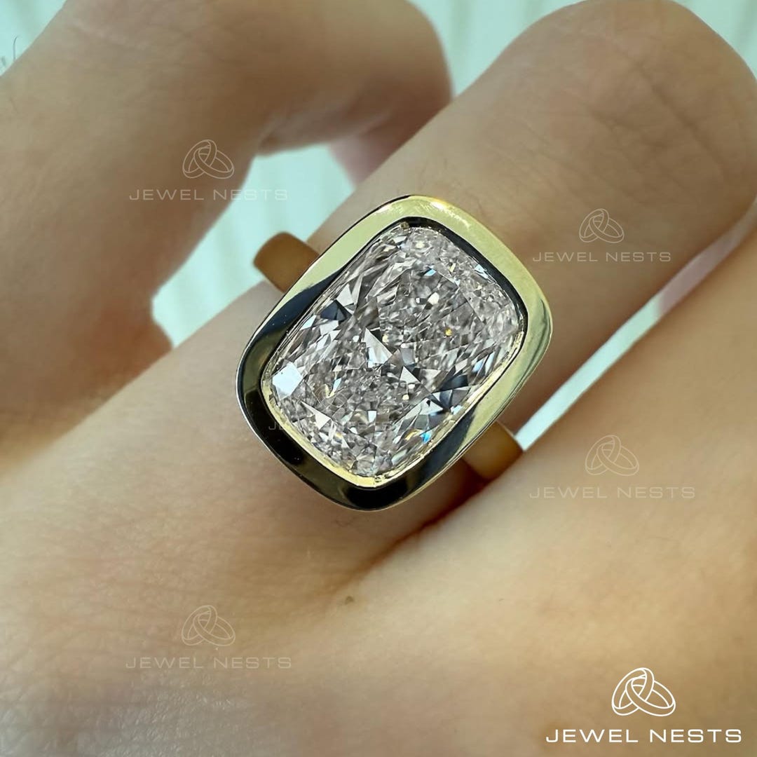 Gold Engagement Ring Lab Grown 3.00ct Radiant Cut Diamond Solitaire ...