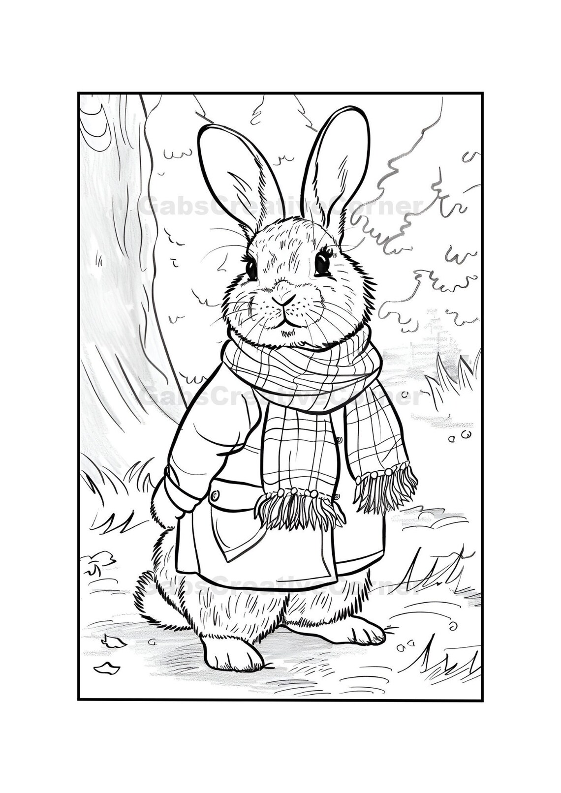 Cute Rabbit Colouring Page, Enhanced PNG Image, Beatrix Potter Style ...