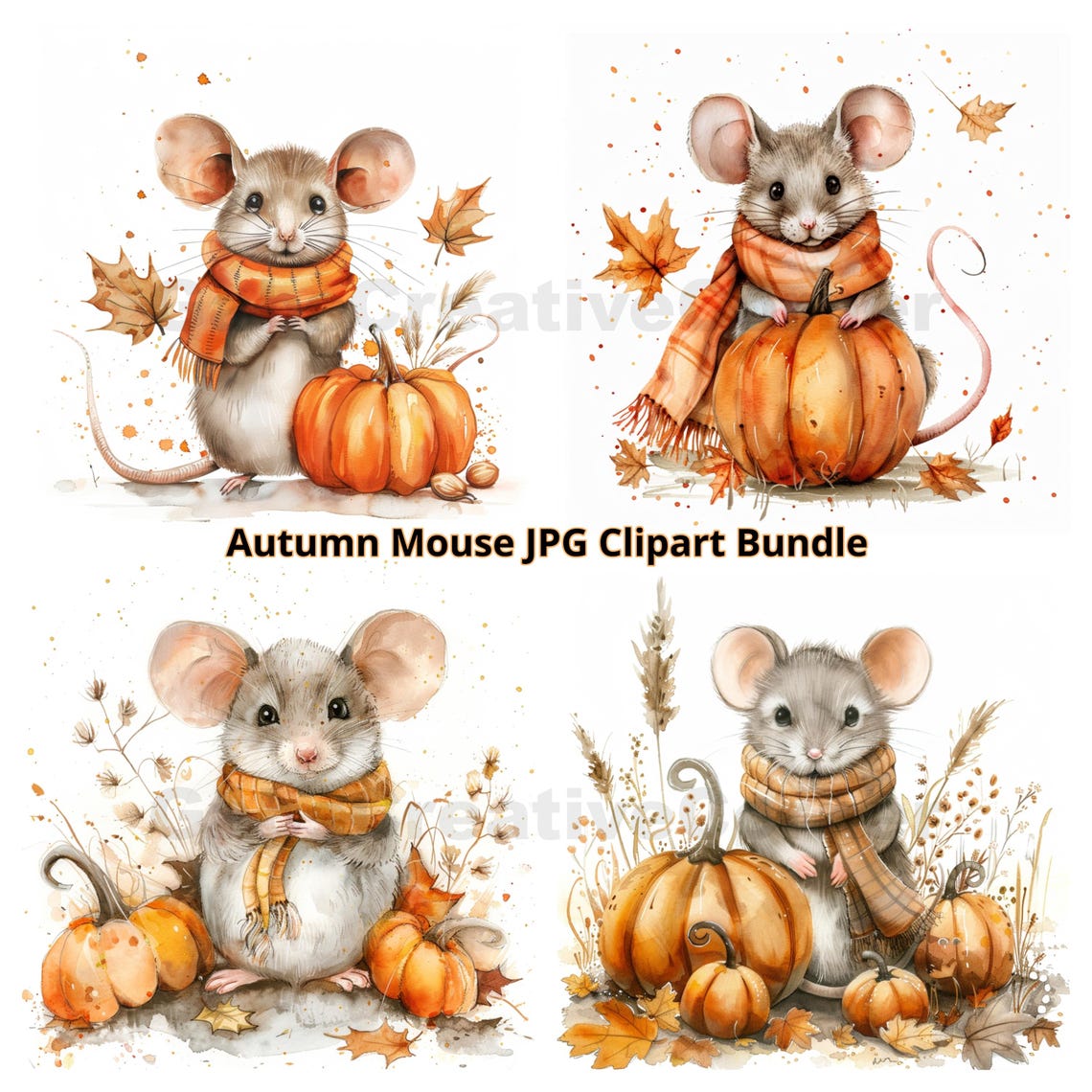 4 Autumn Mouse Clipart Bundle Digital Download, High Resolution JPG ...