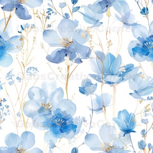 4 Seamless Blue and Gold Flower Pattern Bundle Instant Digital Download ...