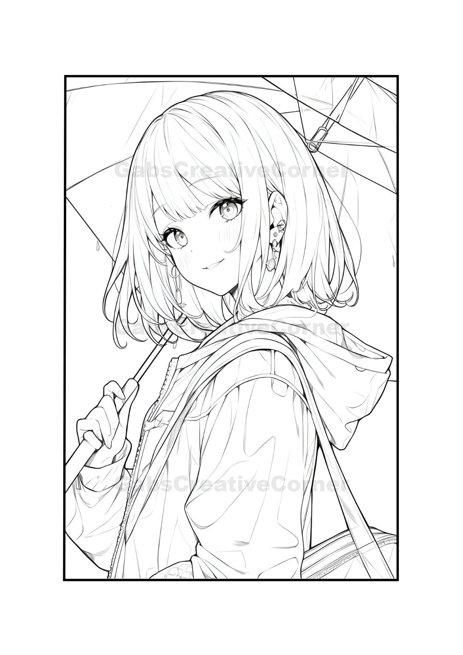 Anime Colouring Page, Enhanced PNG Image, Detailed Adult Colouring Page ...