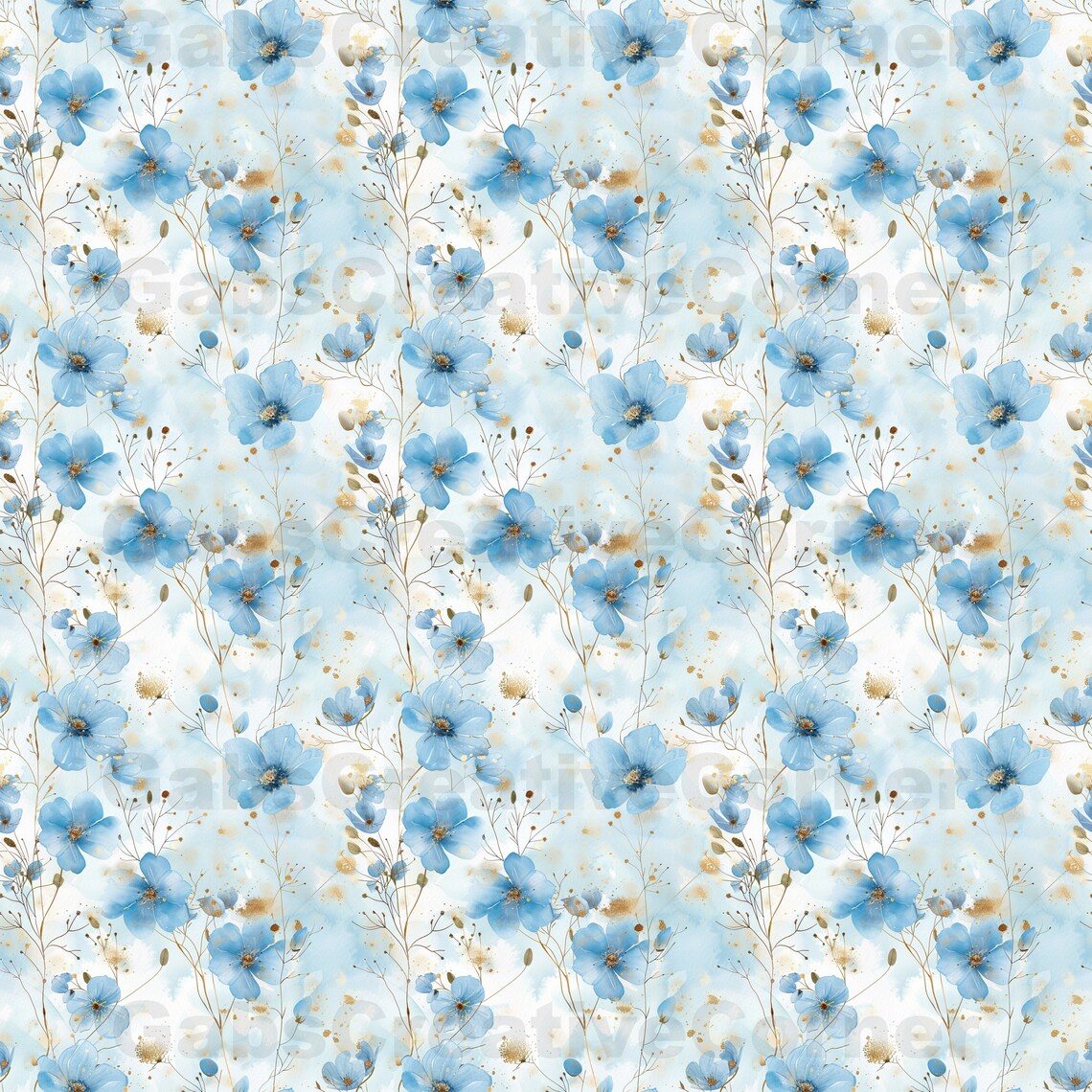 4 Seamless Blue and Gold Flower Pattern Bundle Instant Digital Download ...