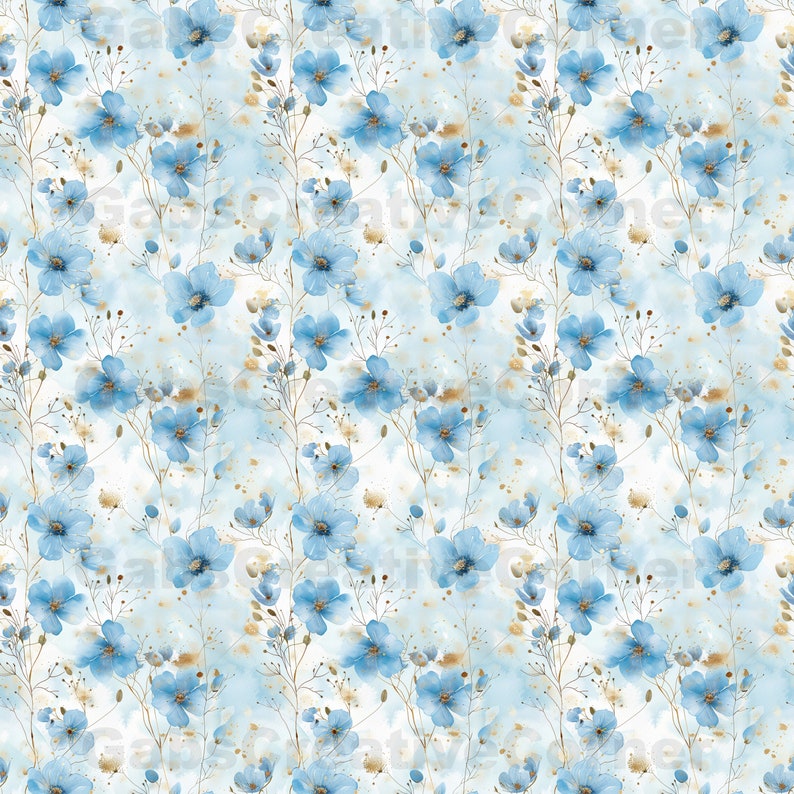 4 Seamless Blue and Gold Flower Pattern Bundle Instant Digital Download ...