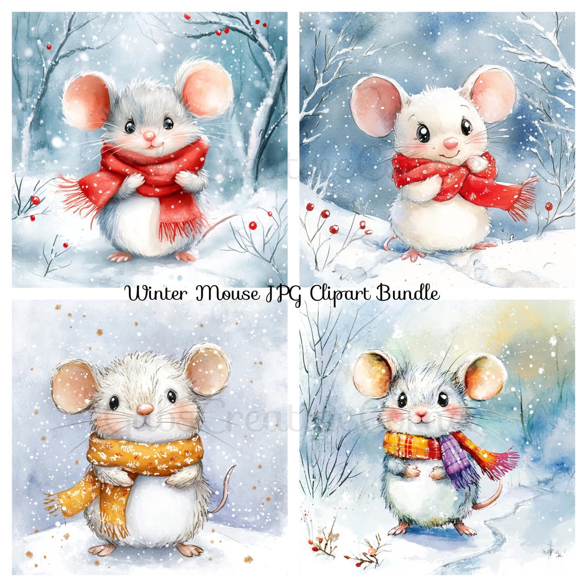 Winter Mouse Clipart Bundle, Digital Download, High Resolution JPG ...