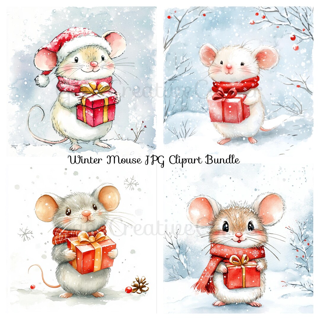 Winter Mouse Clipart Bundle, Digital Download, High Resolution JPG ...