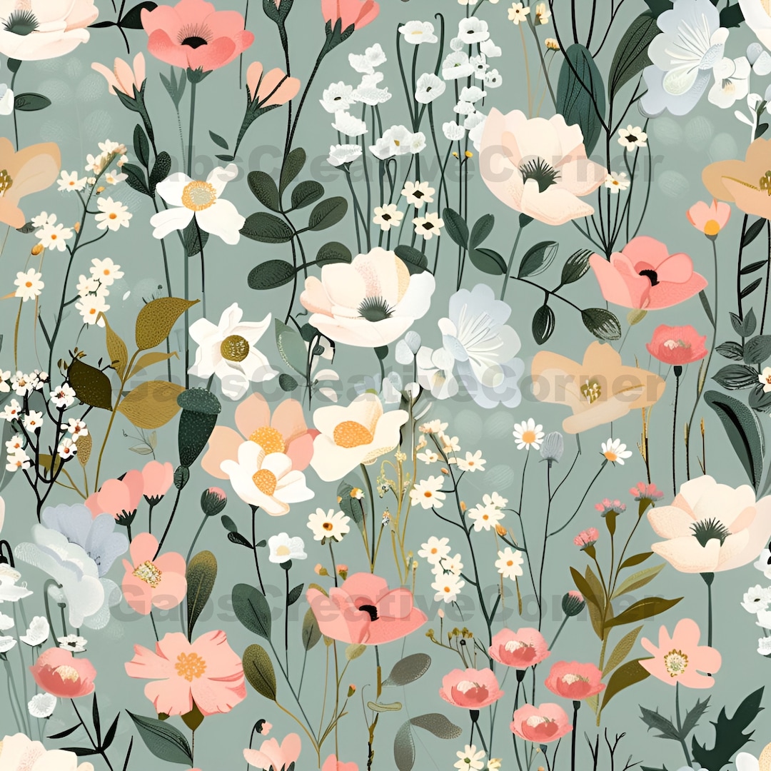 Seamless Wildflower Meadow Pattern - Instant Digital Download, JPG, PNG ...