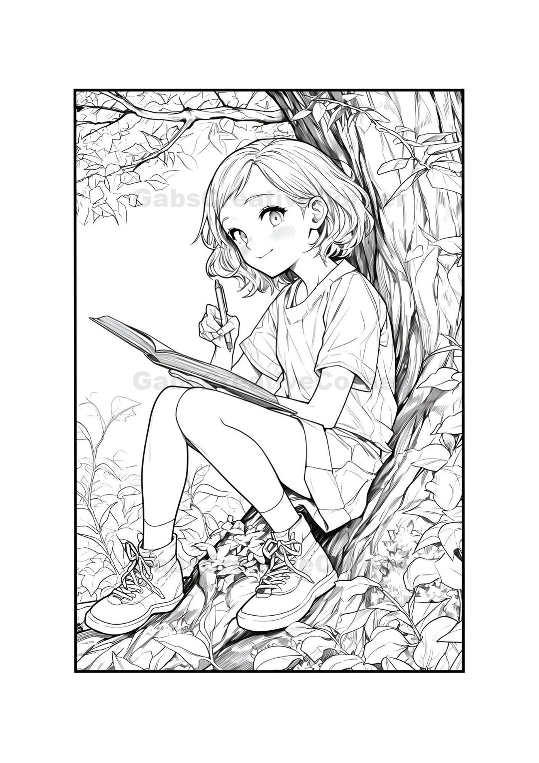 Anime Colouring Page, Enhanced PNG Image, Detailed Adult Colouring Page ...