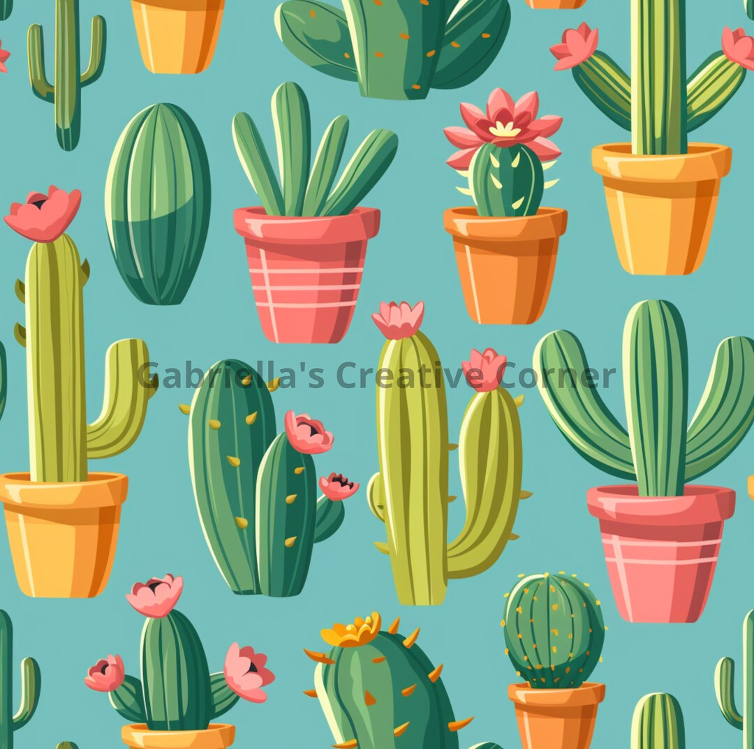 Seamless Cartoon Cactus Pattern - Instant Digital Download - Etsy