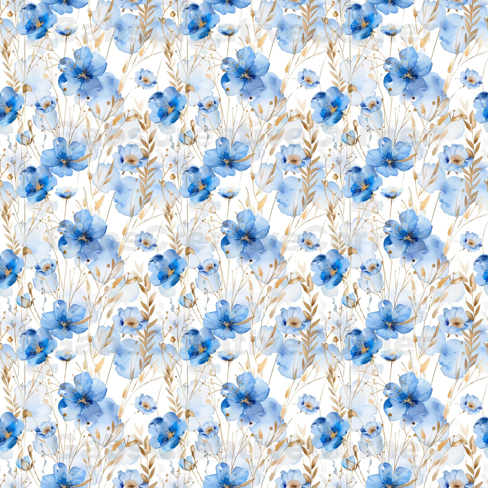 4 Seamless Blue and Gold Flower Pattern Bundle Instant Digital Download ...