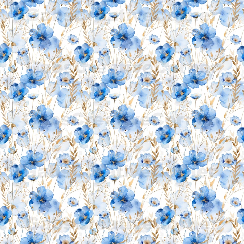 4 Seamless Blue and Gold Flower Pattern Bundle Instant Digital Download ...