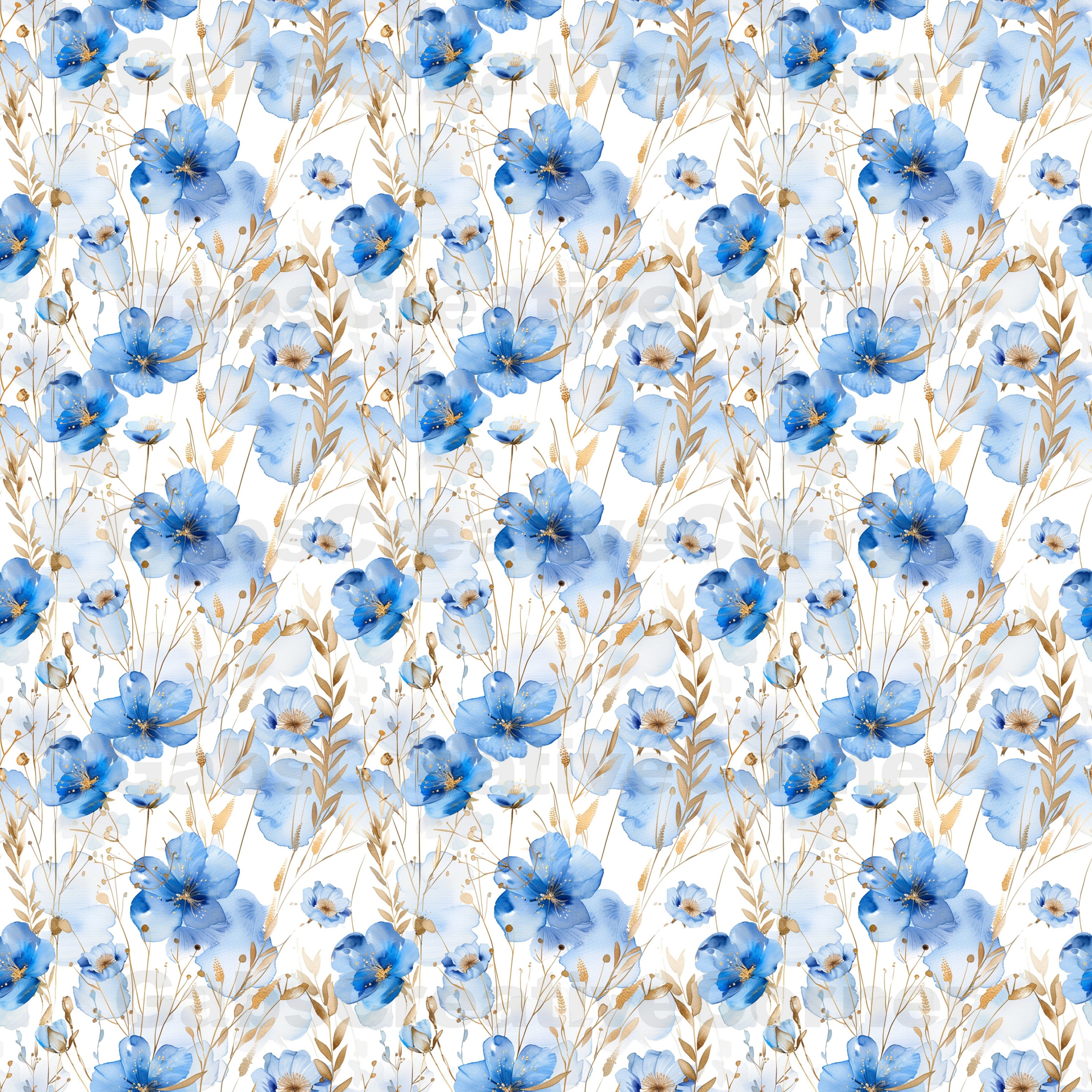 4 Seamless Blue and Gold Flower Pattern Bundle Instant Digital Download ...