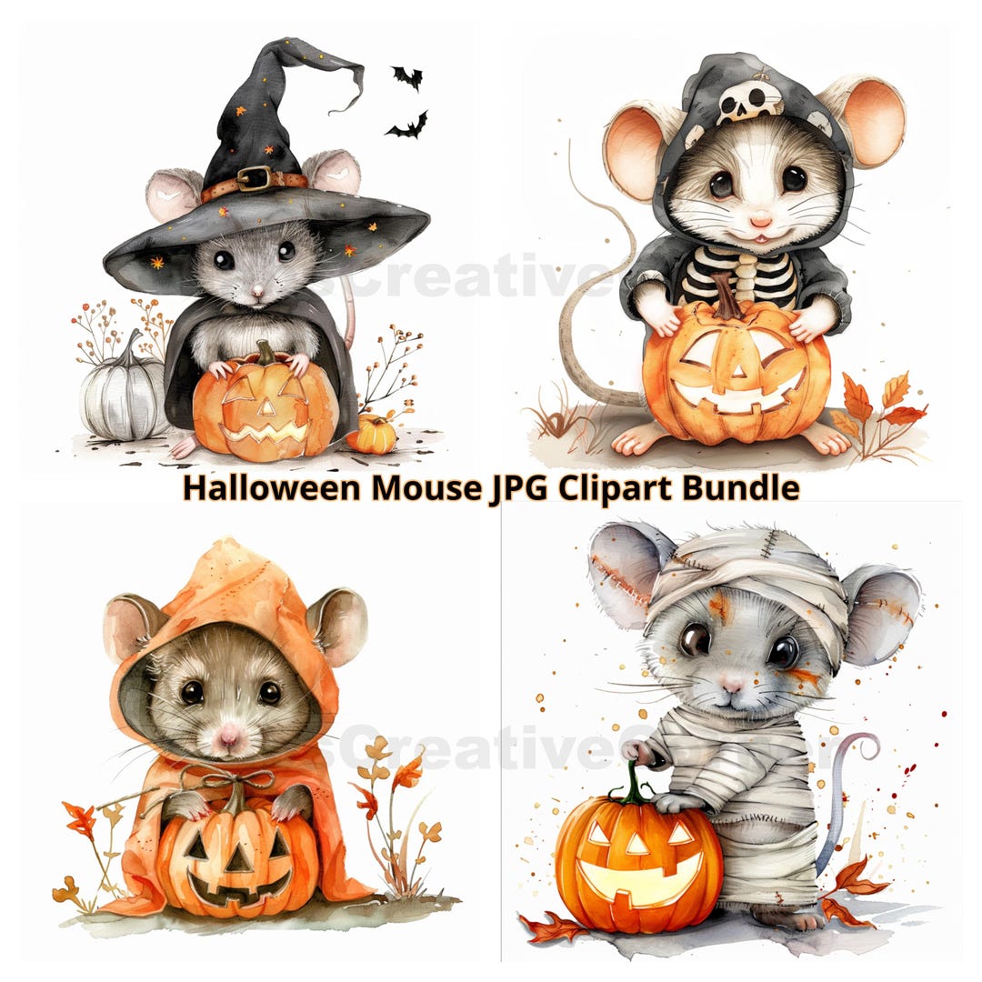 4 Halloween Mouse Clipart Bundle Digital Download, High Resolution JPG ...