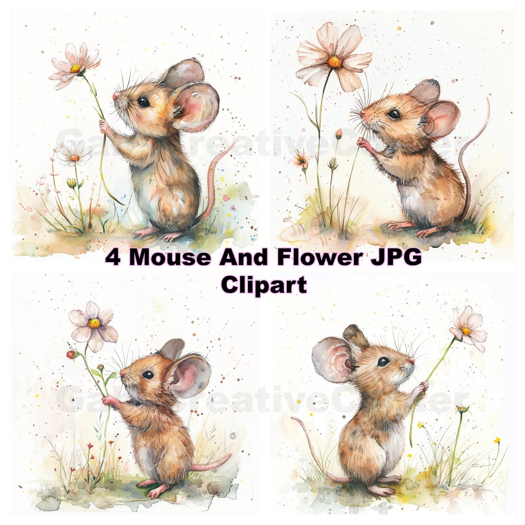 Mouse and Flower Clipart Bundle - Digital Download, High Resolution JPG ...