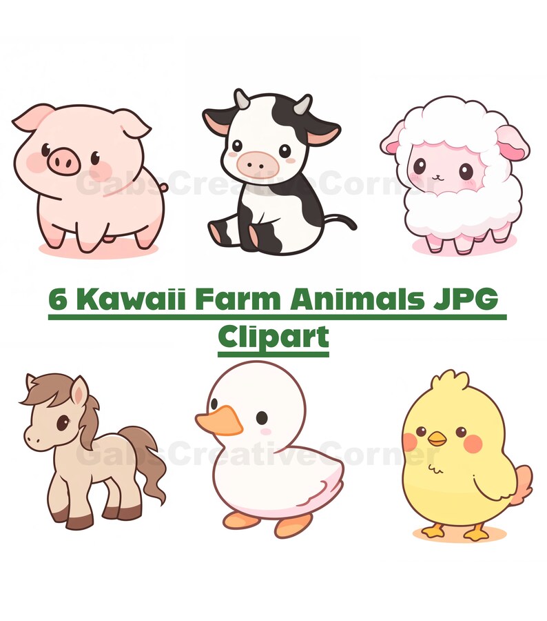 6 Cute Kawaii Farm Animal Clipart, Digital Download, High Resolution ...