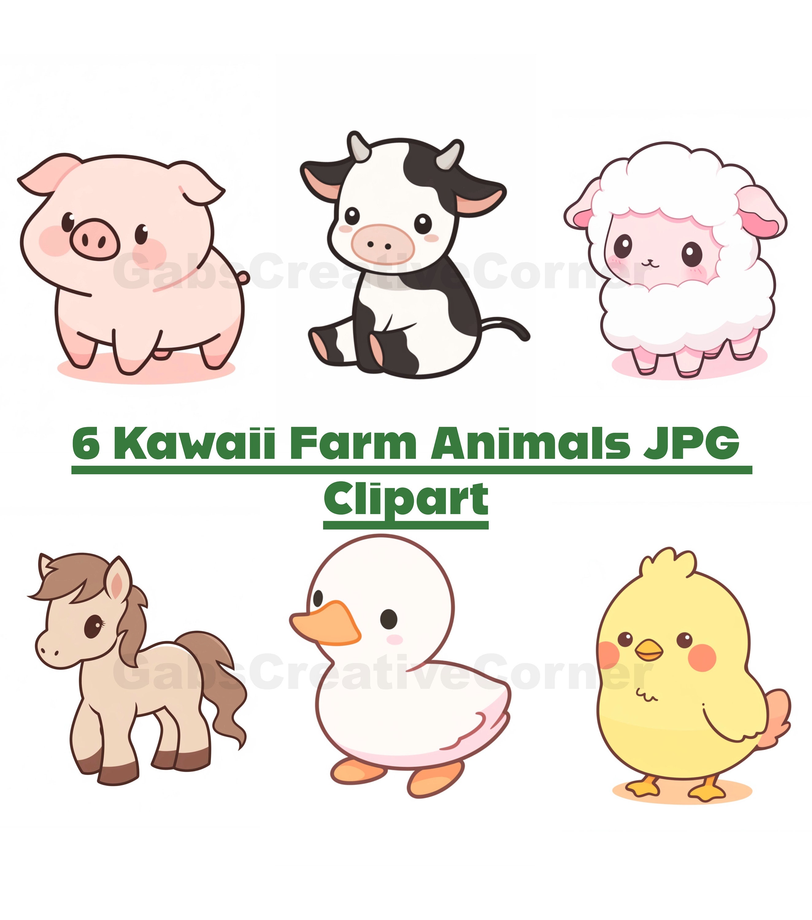 6 Cute Kawaii Farm Animal Clipart, Digital Download, High Resolution ...