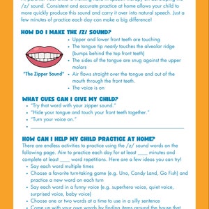 Initial /z/ Sound Home Practice Sheets, Speech Therapy, Articulation ...