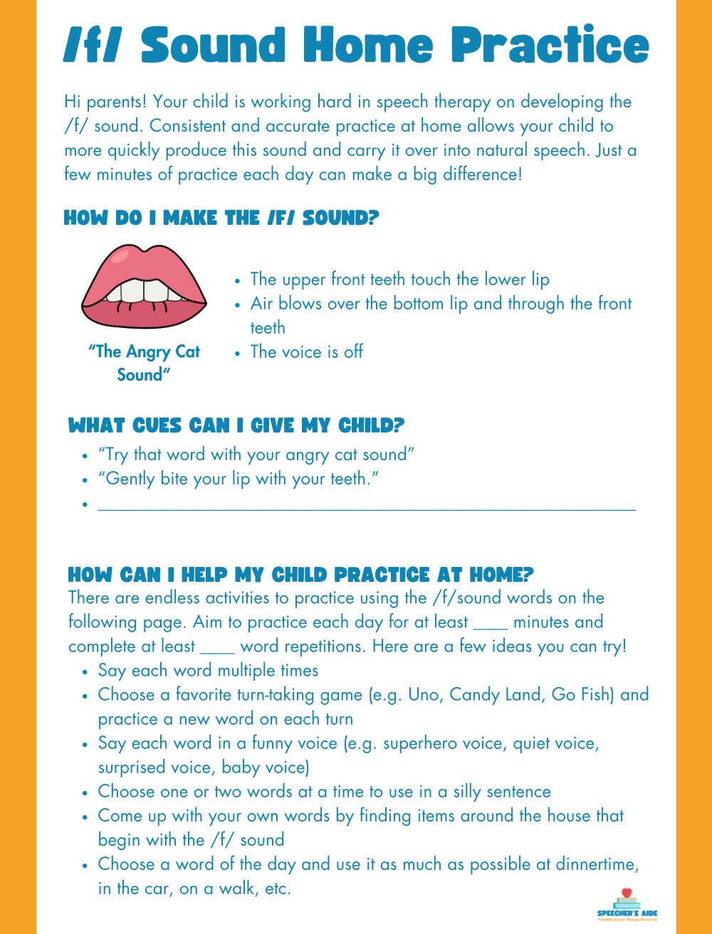 Medial /f/ Sound Home Practice Sheets, Speech Therapy, Articulation ...