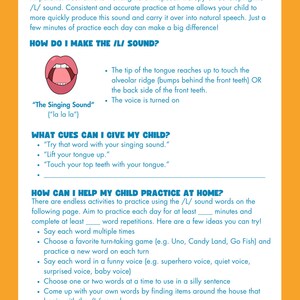 Initial /L/ Sound Home Practice Sheet, Speech Therapy, Articulation ...