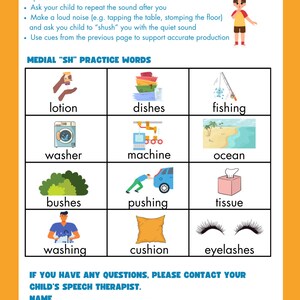 Medial sh Sound Home Practice Sheets, Speech Therapy, Articulation ...