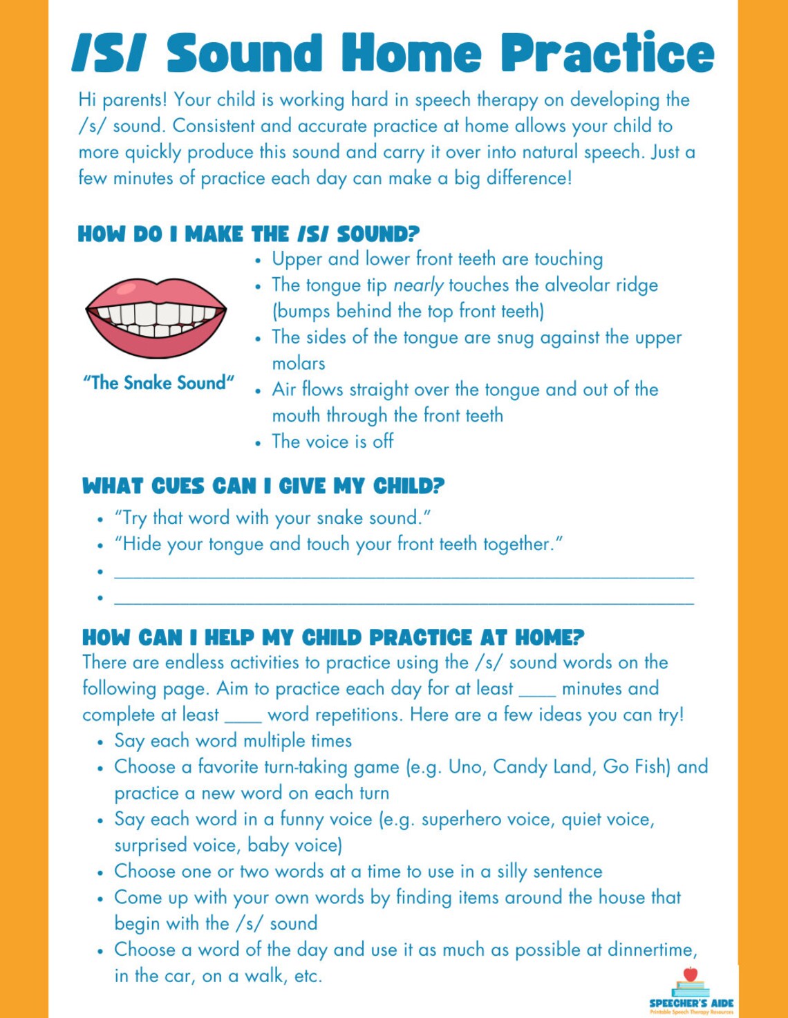 Medial /s/ Sound Home Practice Sheets Speech Therapy, Articulation ...