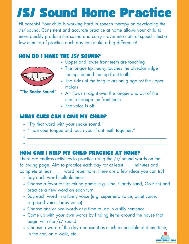 Medial /s/ Sound Home Practice Sheets Speech Therapy, Articulation ...