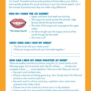 Initial /s/ Sound Home Practice Sheets, Speech Therapy, Articulation ...