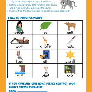Final /f/ Sound Home Practice Sheets, Speech Therapy, Articulation ...