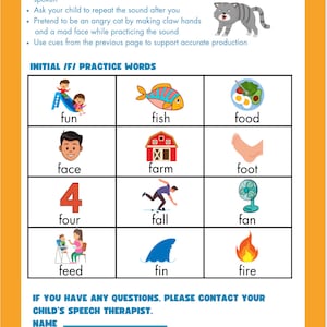 Initial /f/ Sound Home Practice Sheets, Speech Therapy, Articulation ...