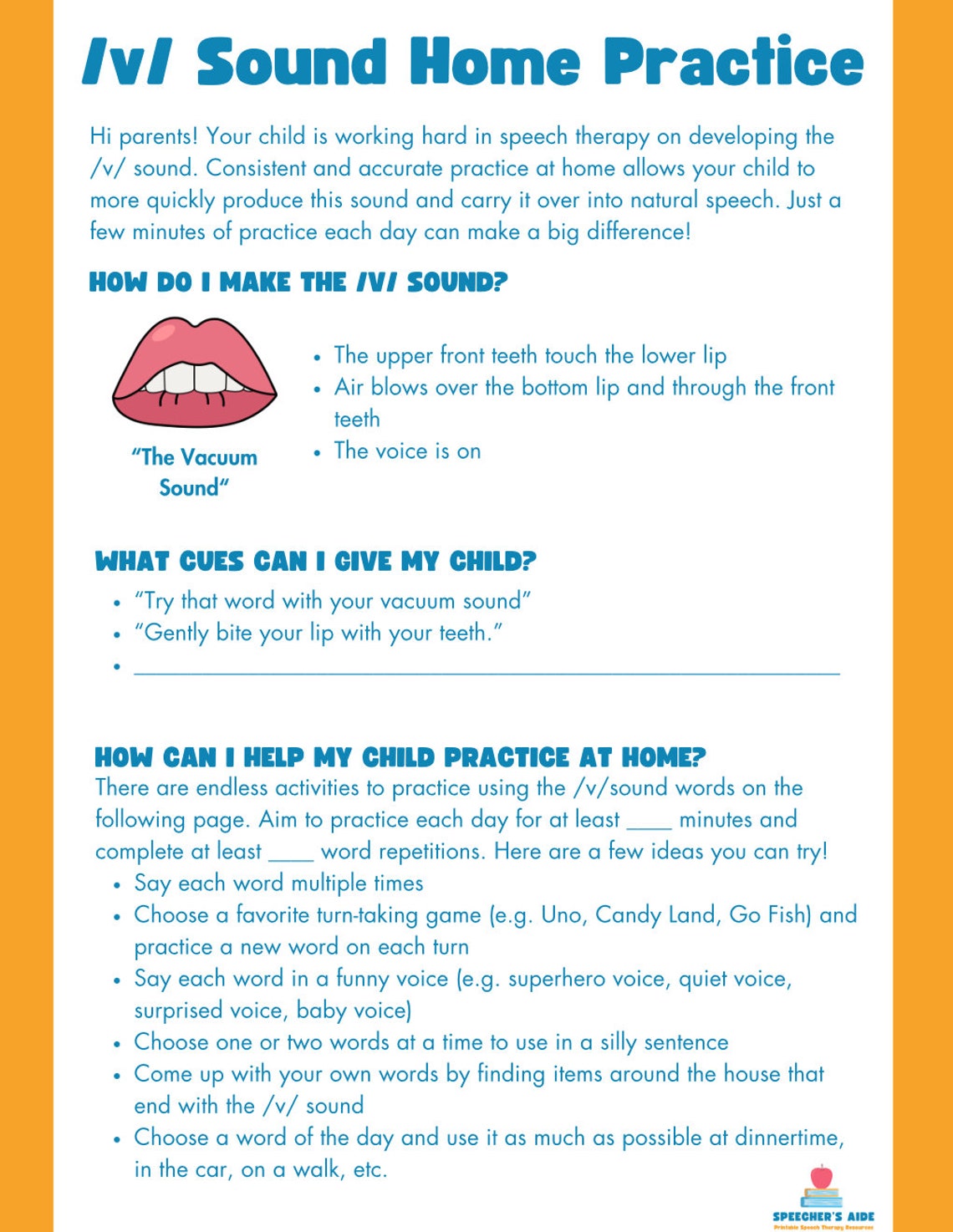 Final /v/ Sound Home Practice Sheets, Speech Therapy, Articulation ...