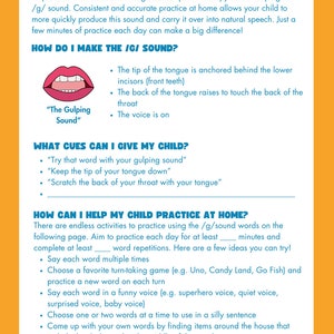 Final /g/ Sound Home Practice Sheets, Speech Therapy, Articulation ...