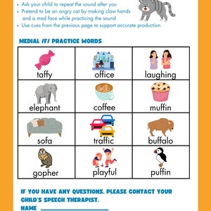 Medial /f/ Sound Home Practice Sheets, Speech Therapy, Articulation ...