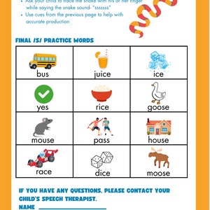 Final /s/ Home Practice Sheets, Speech Therapy, Articulation, Homework ...